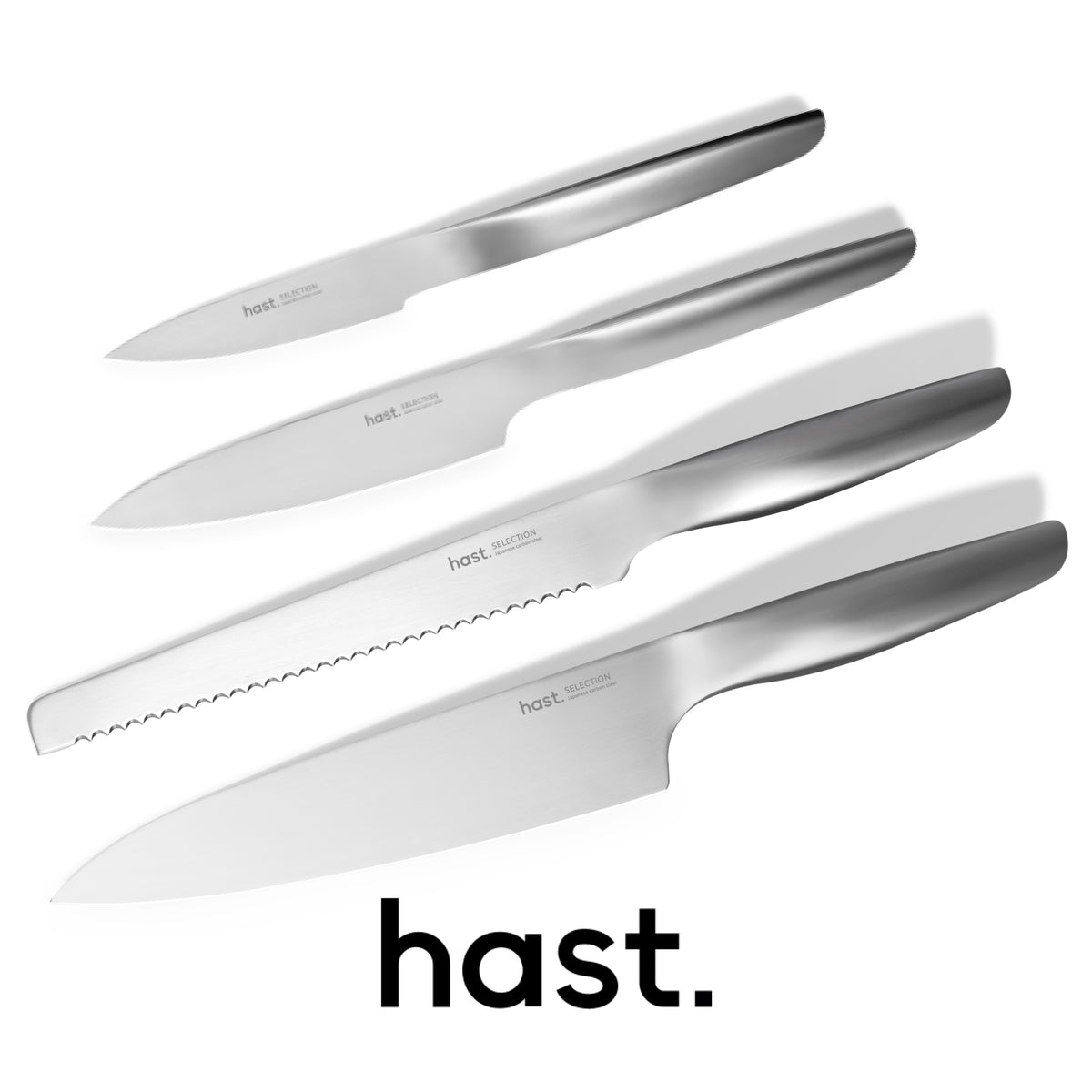 4 Piece Modern Kitchen Knife Set by Hast, Japanese Carbon Steel.